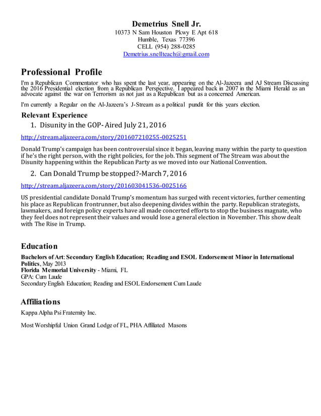 Demetrius Snell Political Resume | PDF