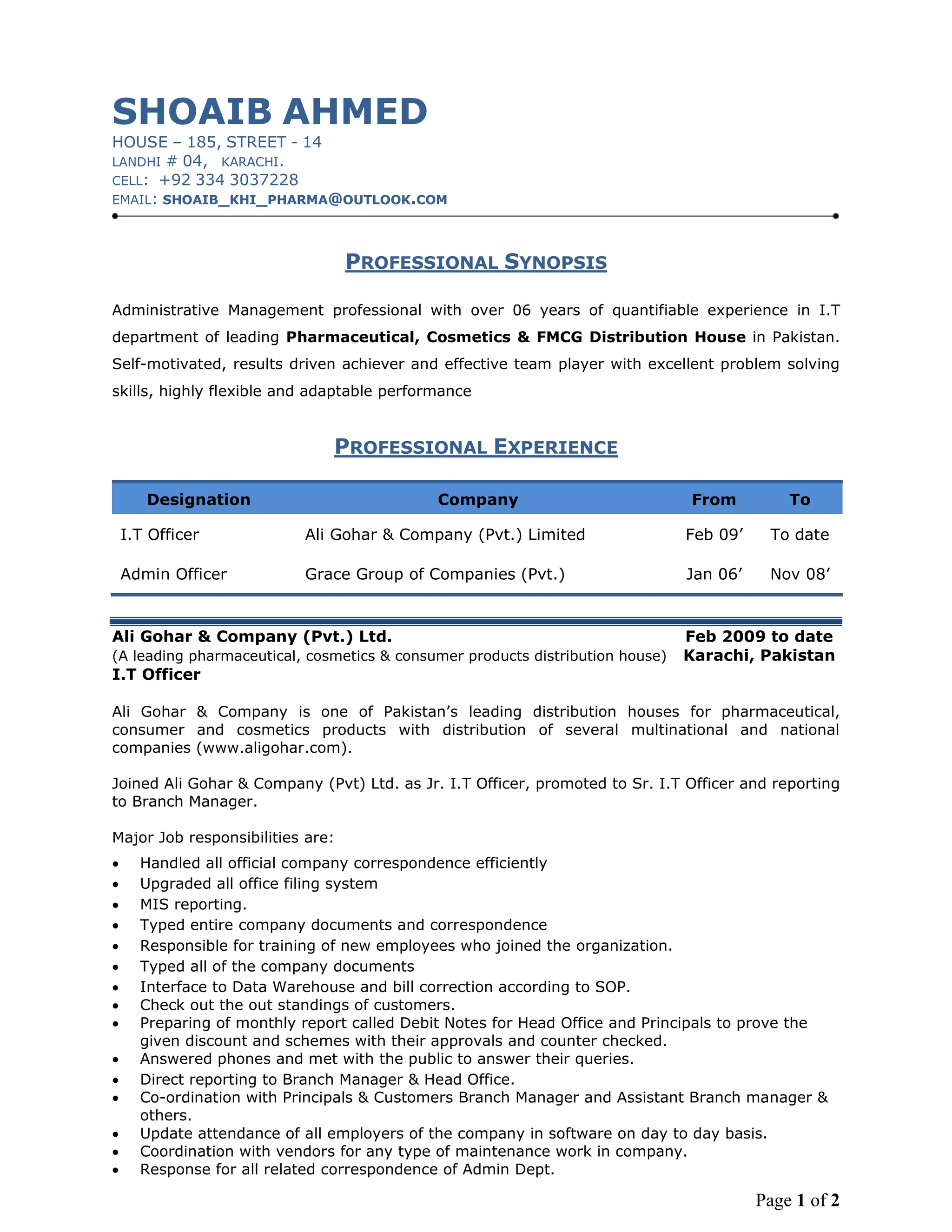 Shoaib Ahmed CV (update) | PDF