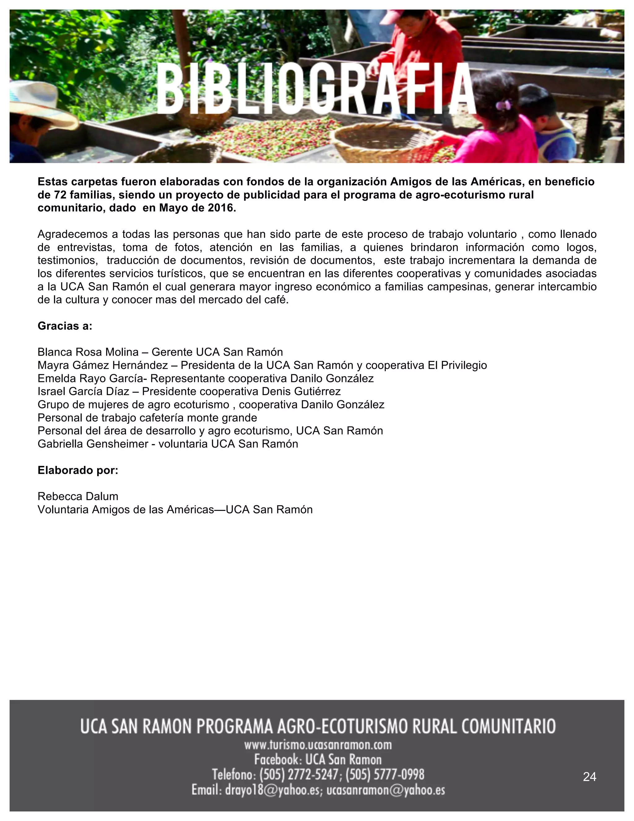 El Programa de Agro-ecoturismo, UCA San Ramon, Español | PDF