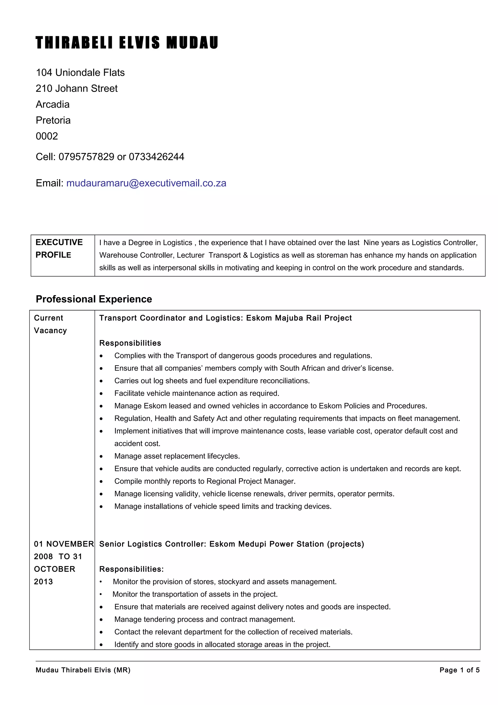 Thirabeli Elvis Mudau | DOC