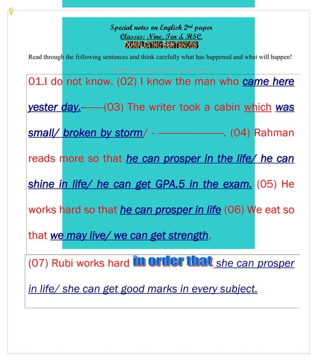 Exercise sheet on completing sentences | PDF