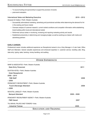 Khushnuma Fitter_Current Resume 2016 | DOC | Resume Writing and Advice | Job Search