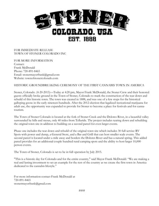 Press Release Stoner Groundbreaking 420 | PDF