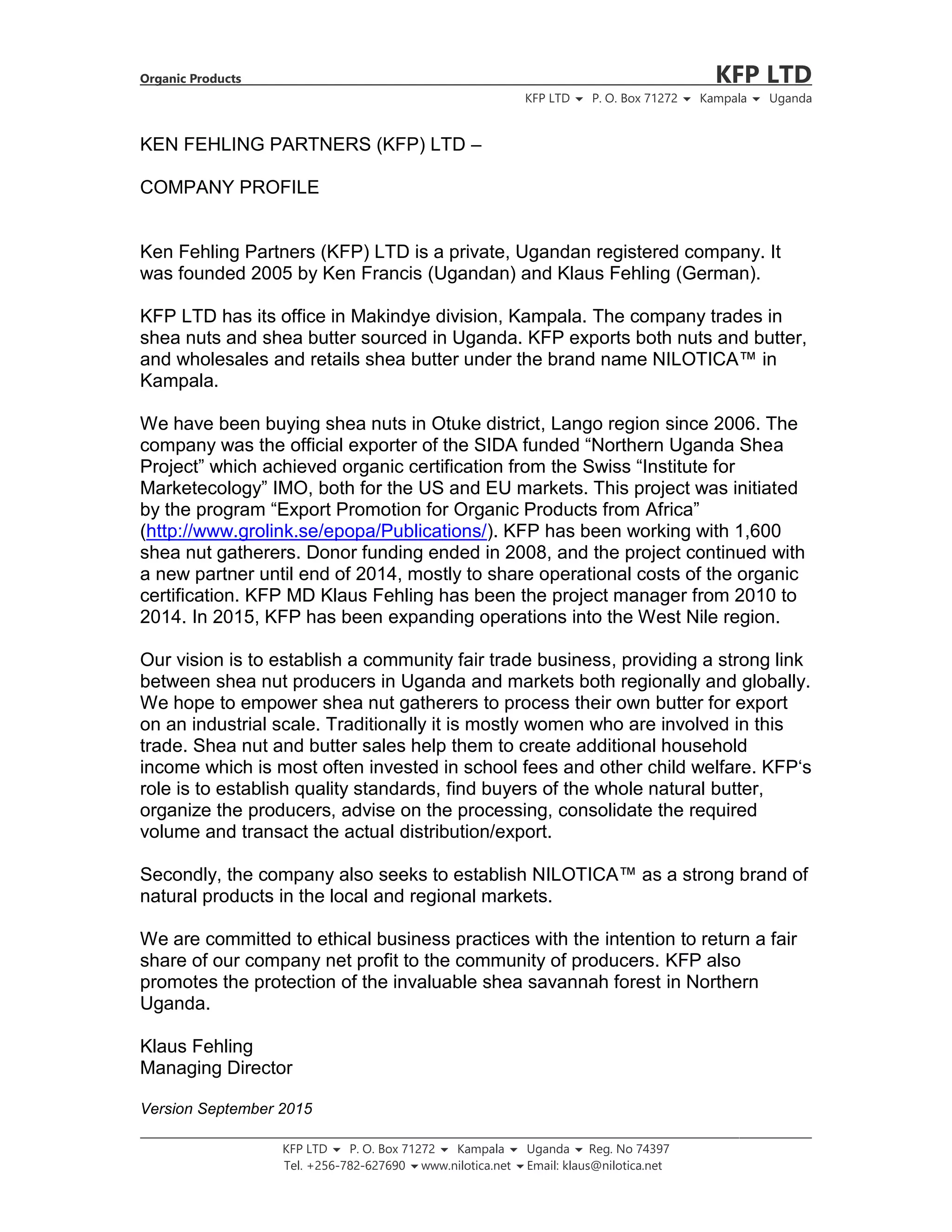 KFP COMPANY PROFILE 150901 | PDF