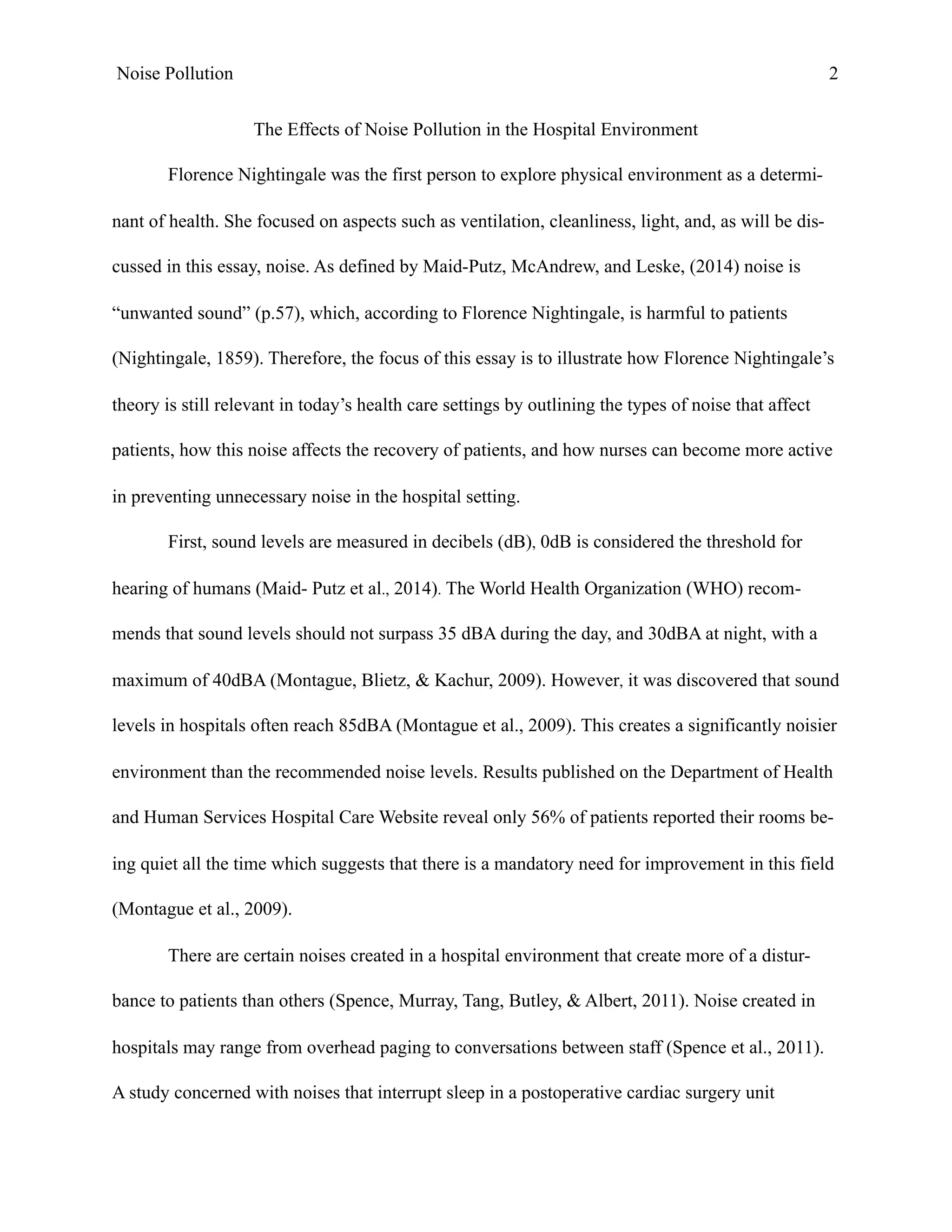 The Effects of Noise Pollution in the Hospital Environment | PDF