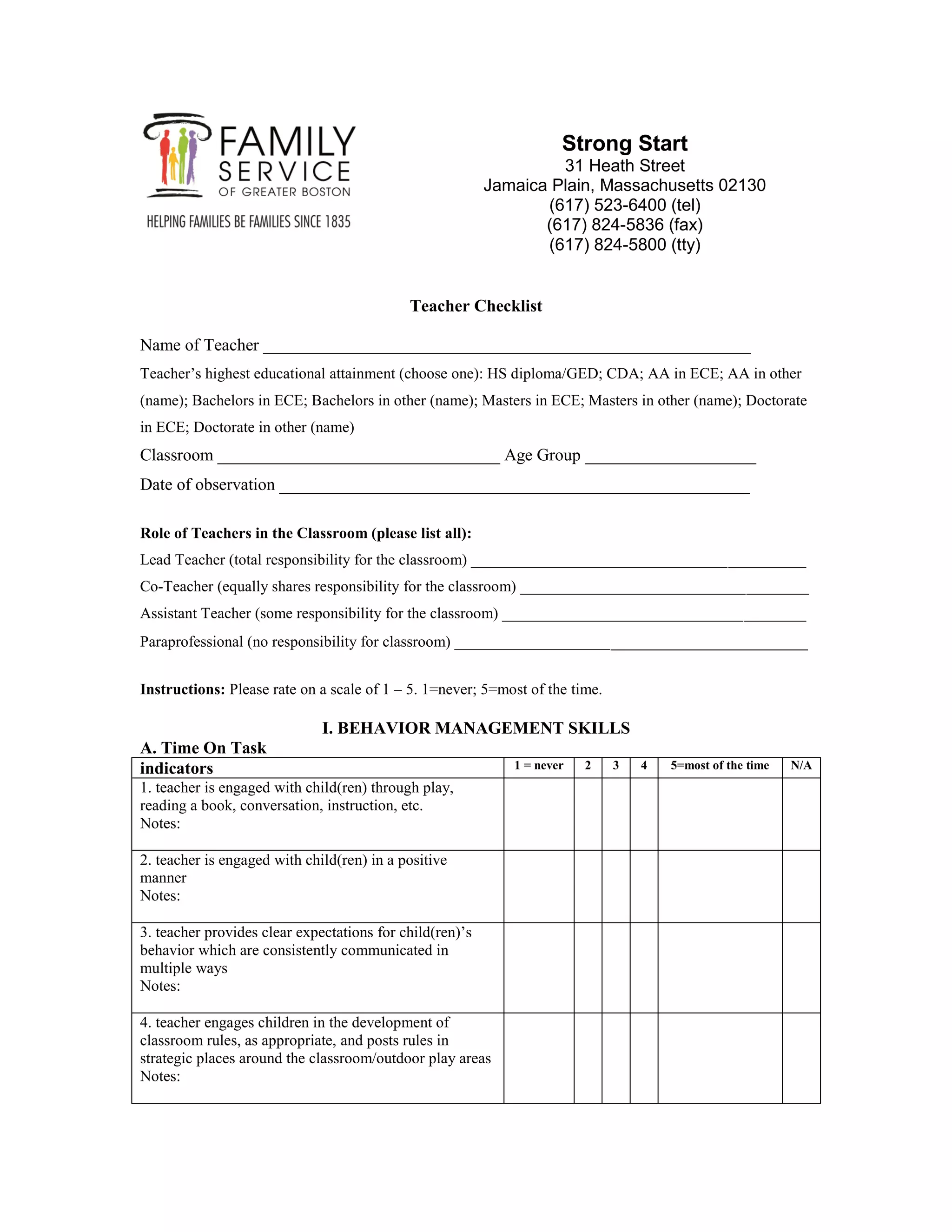 Teacher Checklist | PDF
