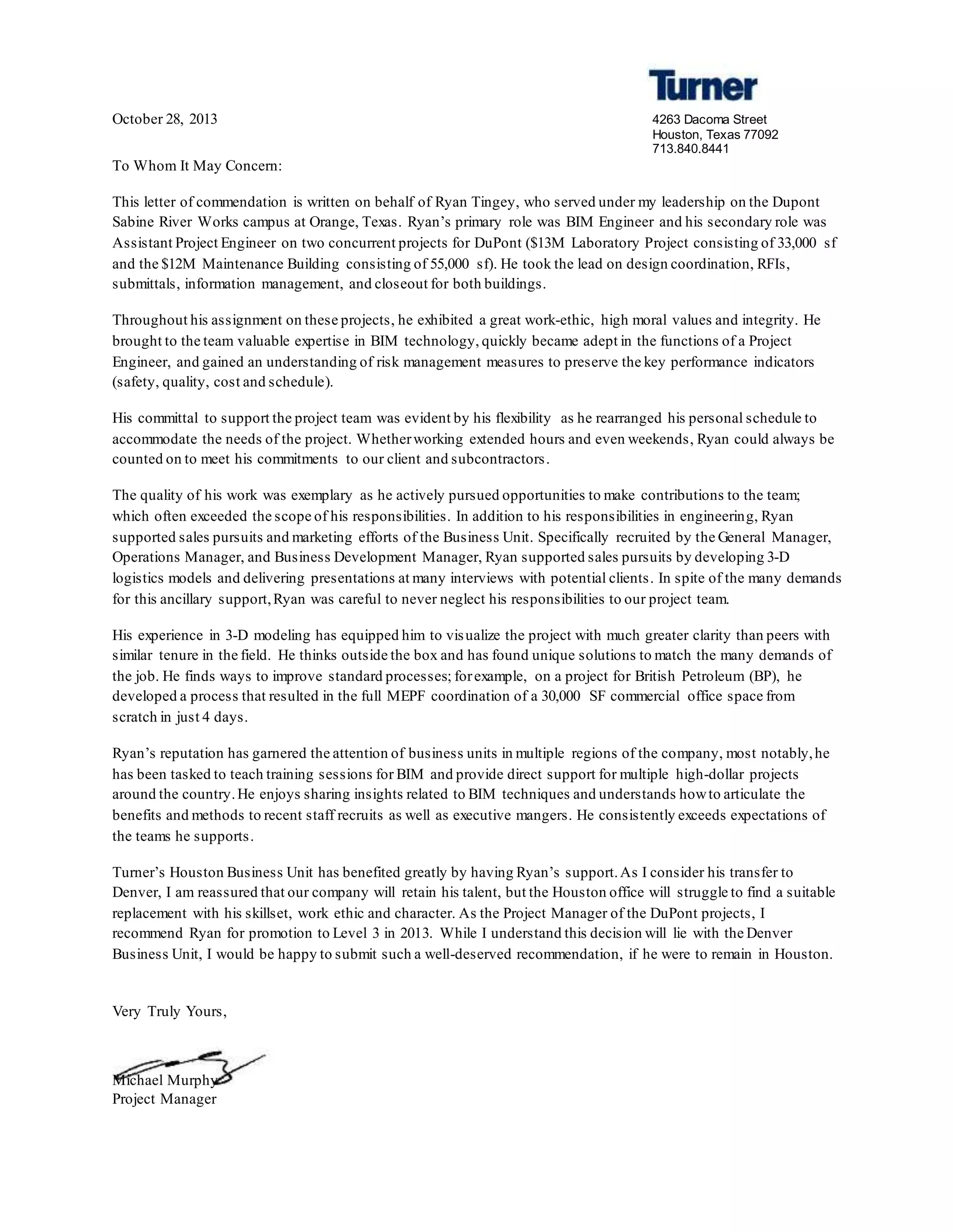 Ryan Tingey Recommendation Letter | DOCX | Business Administration | Business