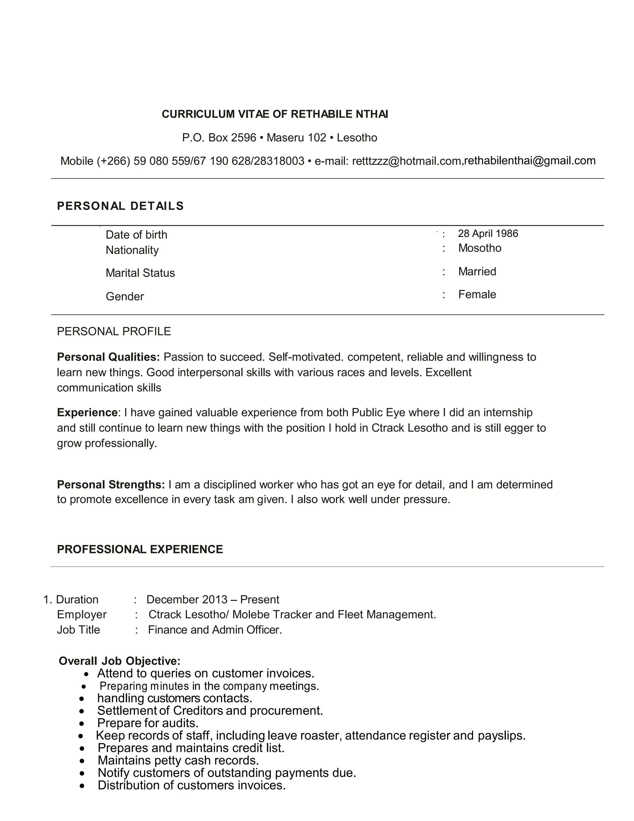 cv rethabile Nthai pdf | PDF