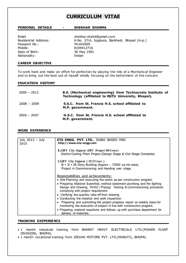 shekhar cv1 | DOCX | Civil Engineering Industry | Industries