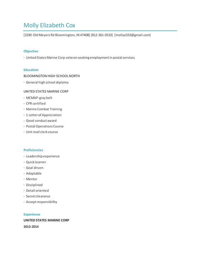 Molly Elizabeth Cox resume | PDF