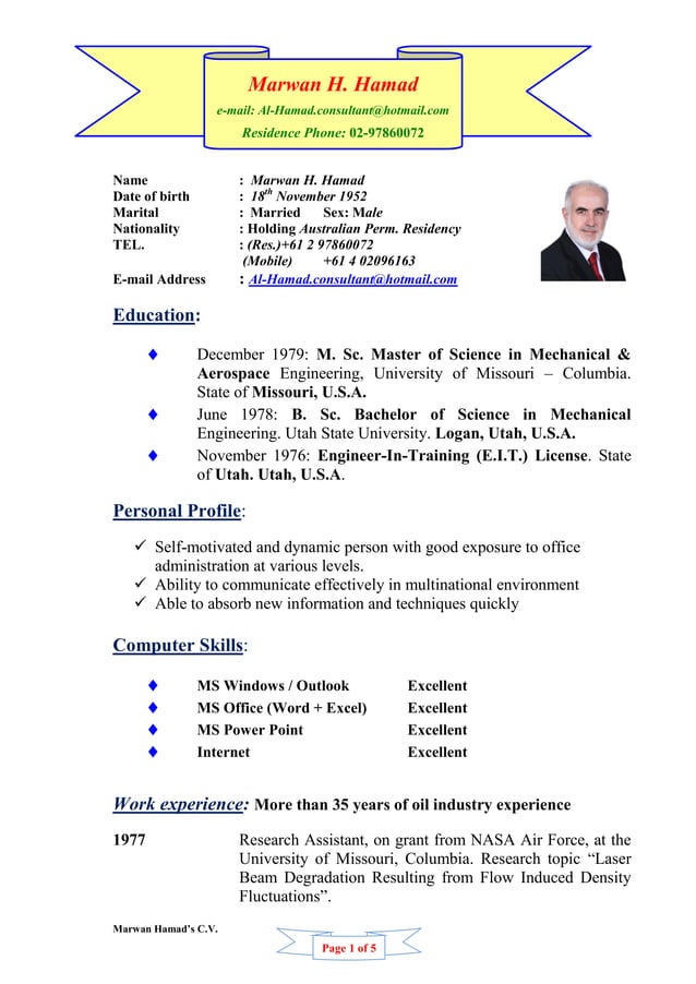 Marwan Hamad CV | PDF | Civil Engineering Industry | Industries