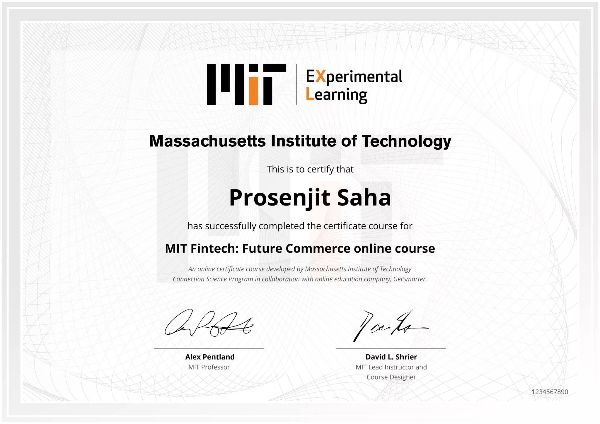 Prosenjit Saha MIT Course Certificate | PPT