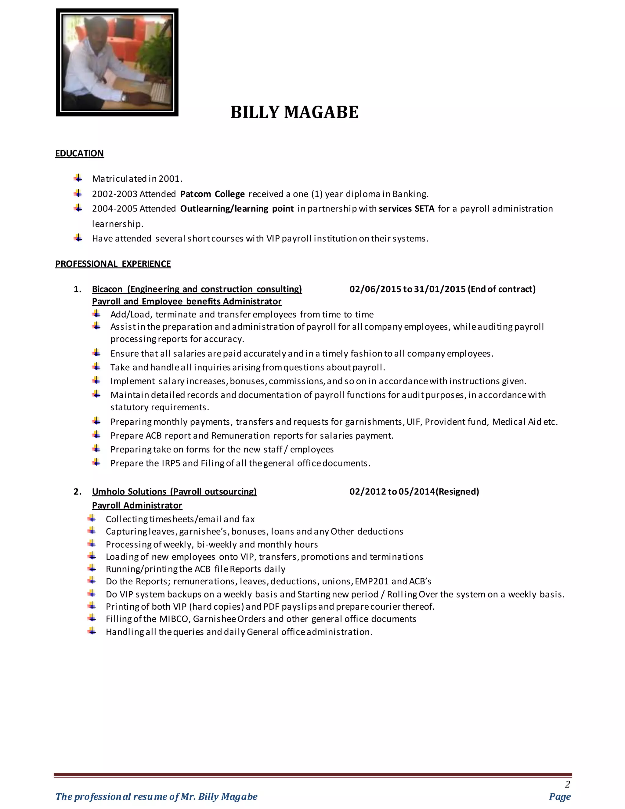 BILLY`S PROFESSIONAL CV | DOCX | Human Resources | Business
