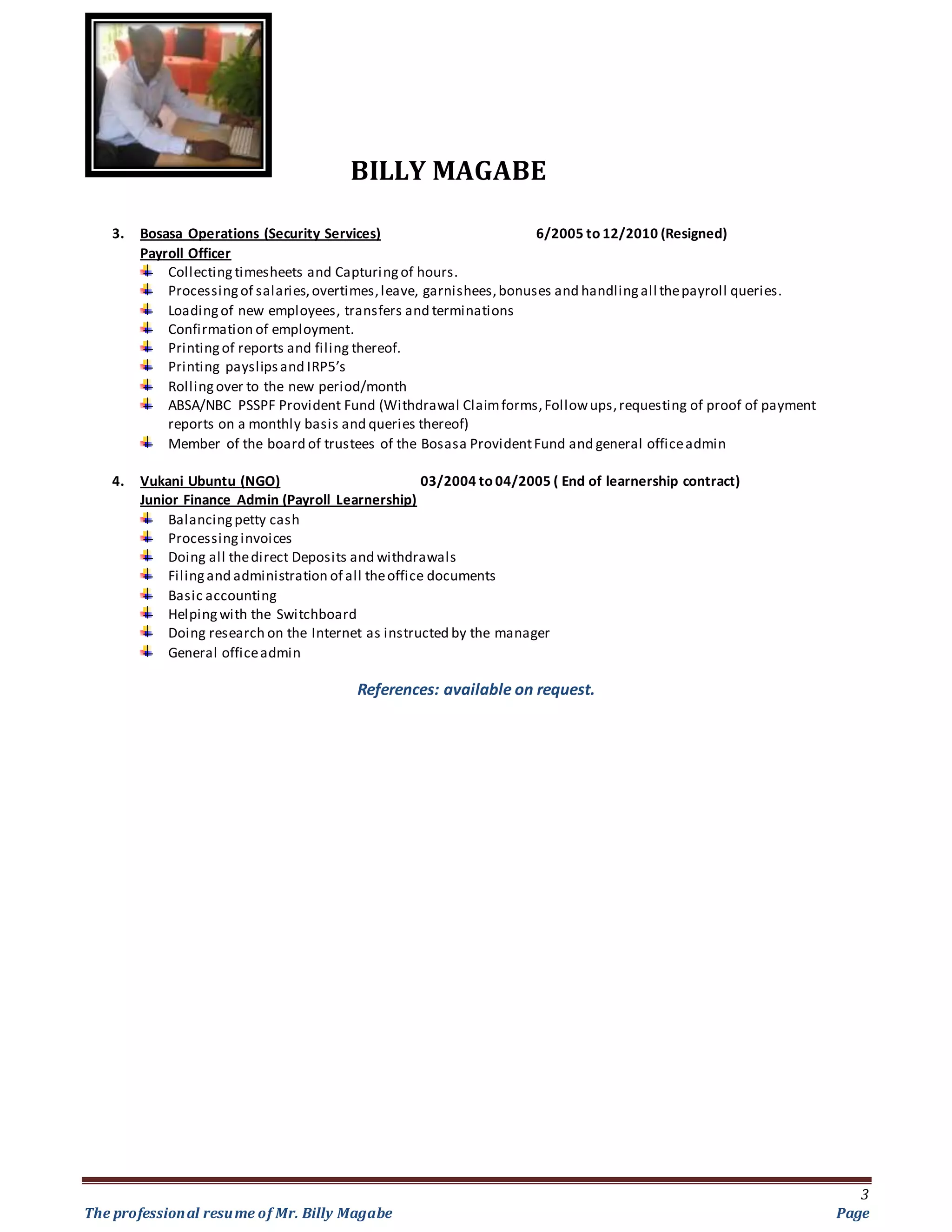 BILLY`S PROFESSIONAL CV | DOCX | Human Resources | Business
