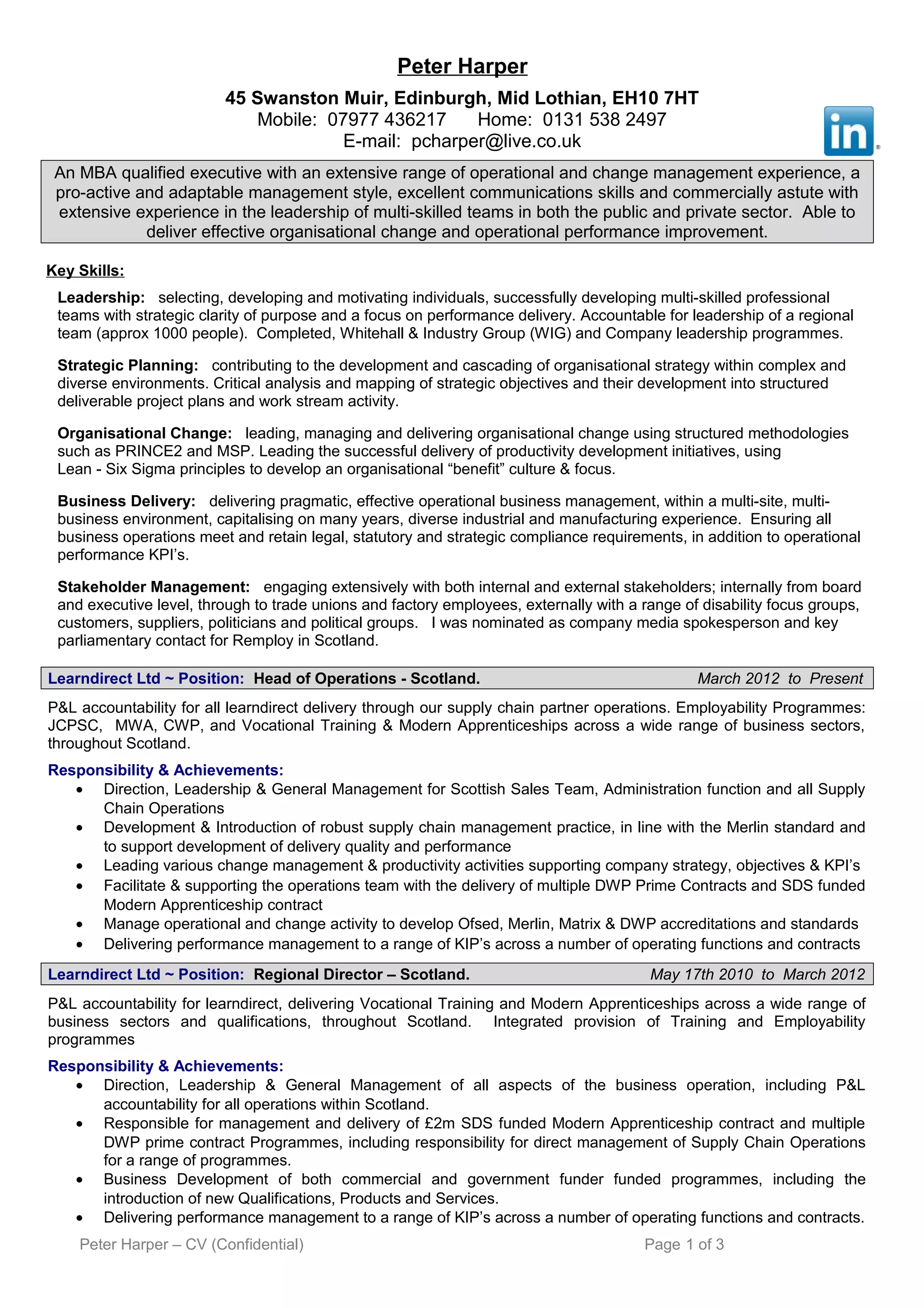 Peter Harper CV -( 2016 ) | DOC