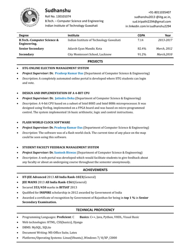 RESUMECV_Sudhanshu | PDF