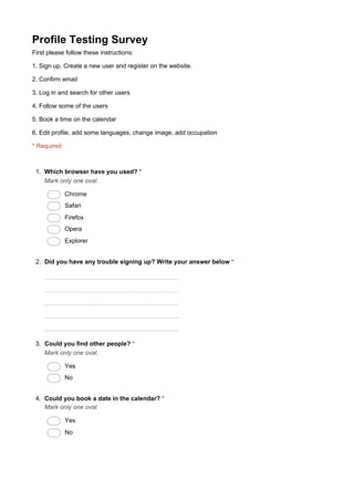 Profile Testing Survey - Google Forms | PDF