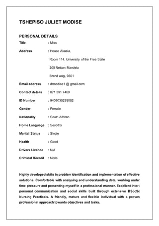 curriculum of tshepiso 1 | DOCX