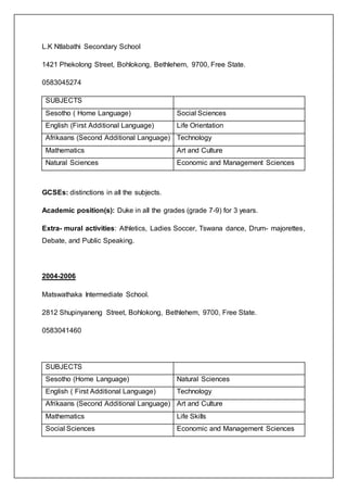 curriculum of tshepiso 1 | DOCX