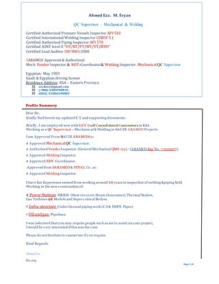 CV Ahmad Ezz QC Supervisor - Mech.& Welding | DOCX