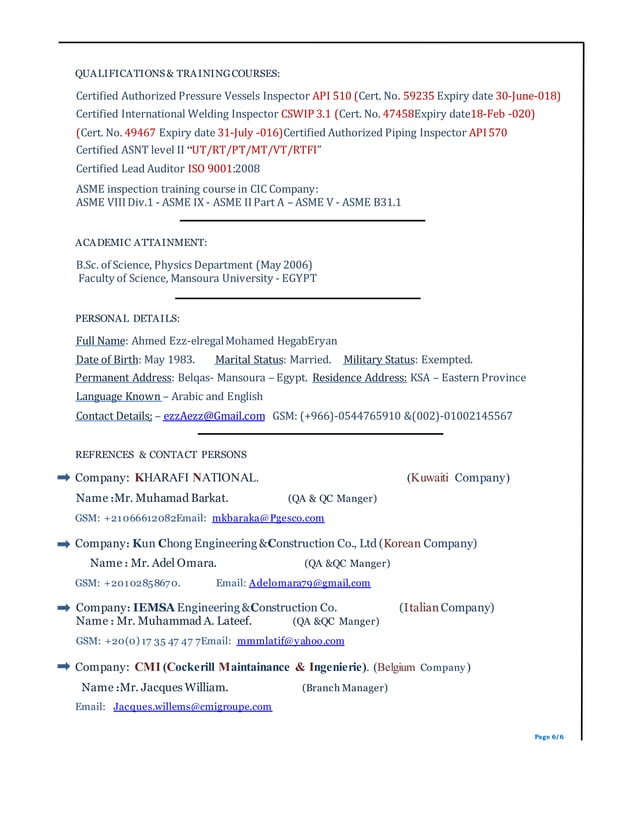 CV Ahmad Ezz QC Supervisor - Mech.& Welding | DOCX | Civil Engineering Industry | Industries
