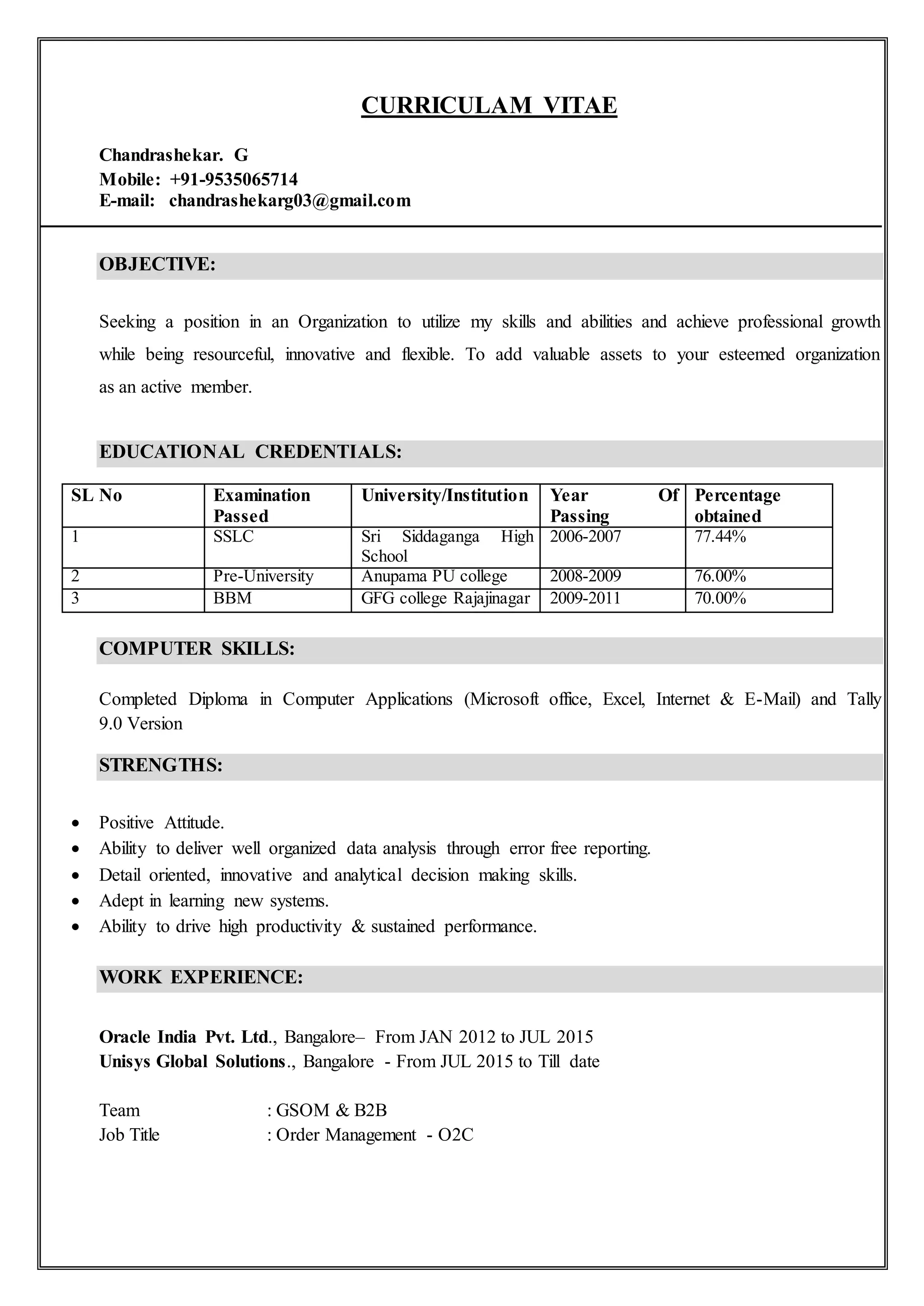 Chandrashekar CV Exp | DOCX