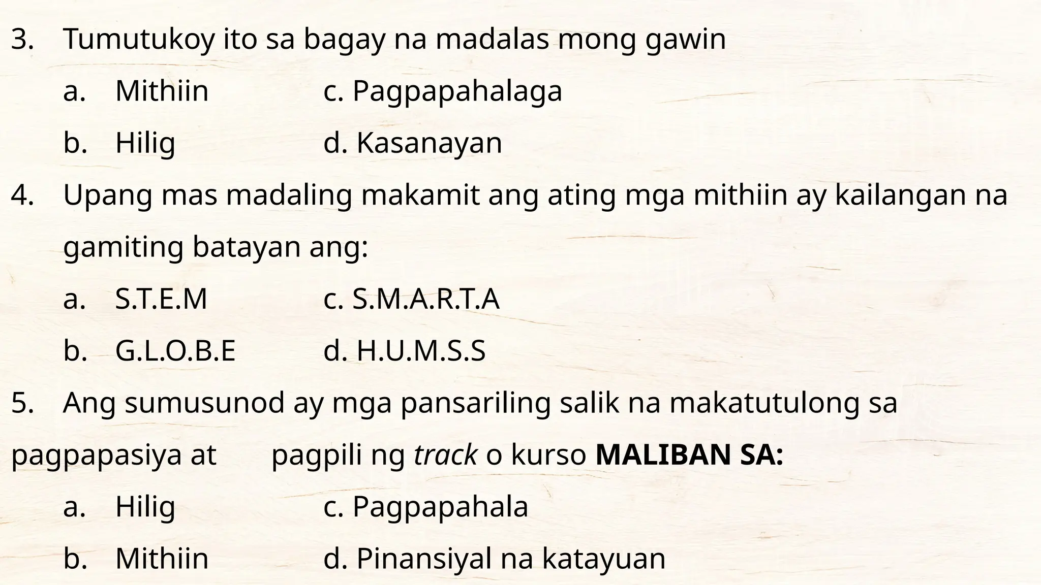 MGA PANSARILING SALIK SA PAGPILI NG TRACK NA AKADEMIKO, TEKNIKAL ...
