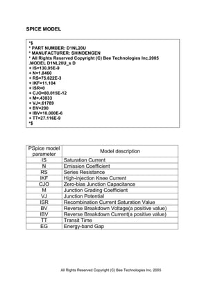 D1NL20U LTspice Model (Free SPICE Model) | PDF