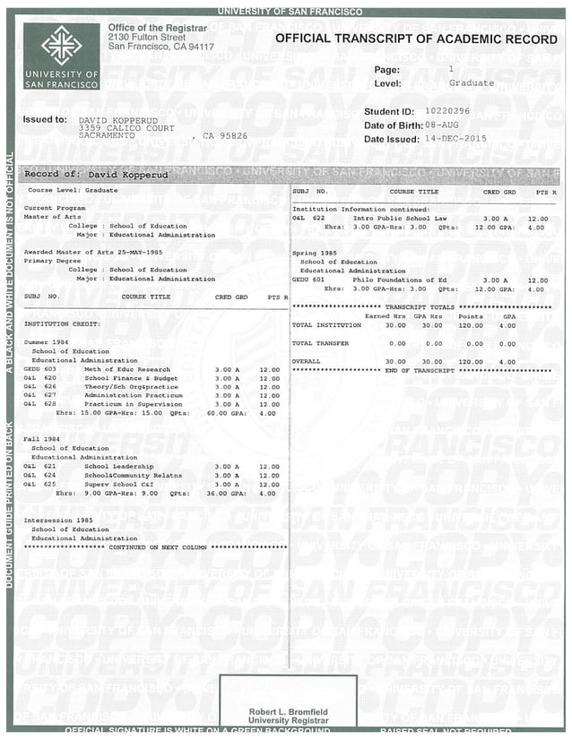 USF Transcript, Credential, and Reference | PDF