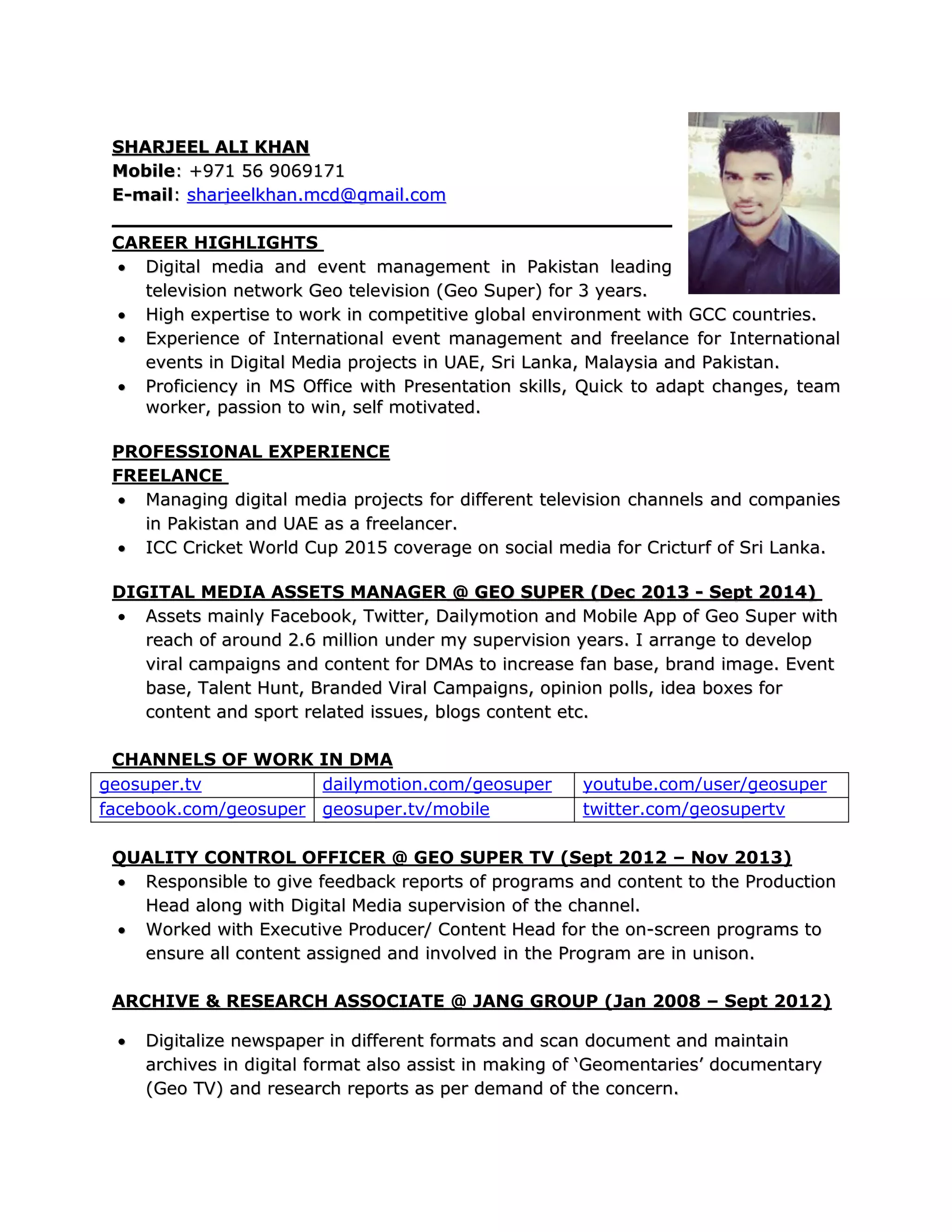 Resume - Sharjeel Ali Khan Edited | PDF
