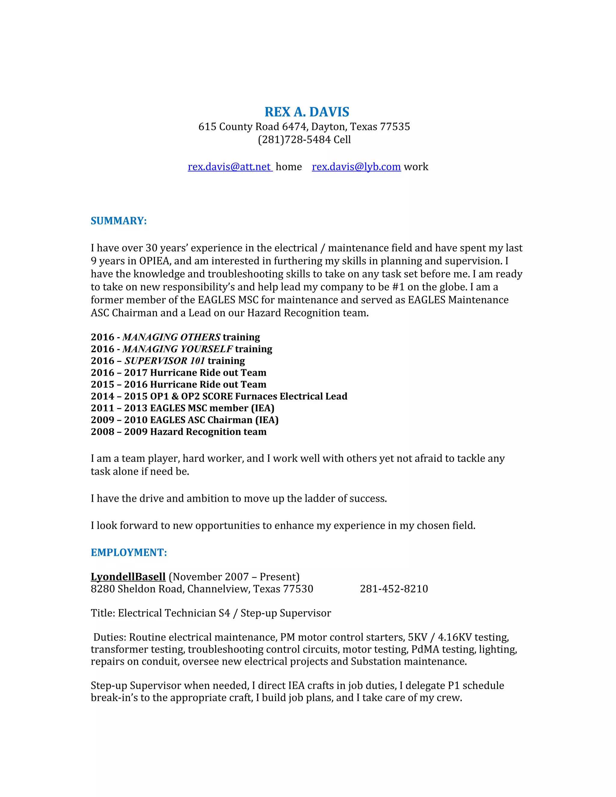 REX A DAVIS Resume | PDF