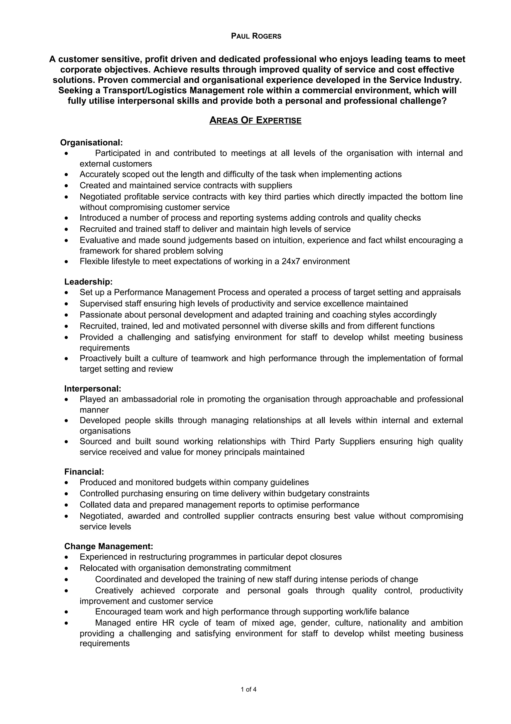 Paul Rogers Transport Logistics Manager | DOC