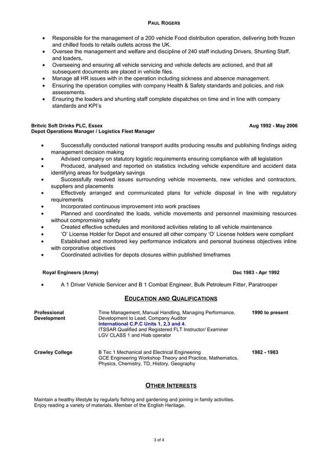 Paul Rogers Transport Logistics Manager | DOC