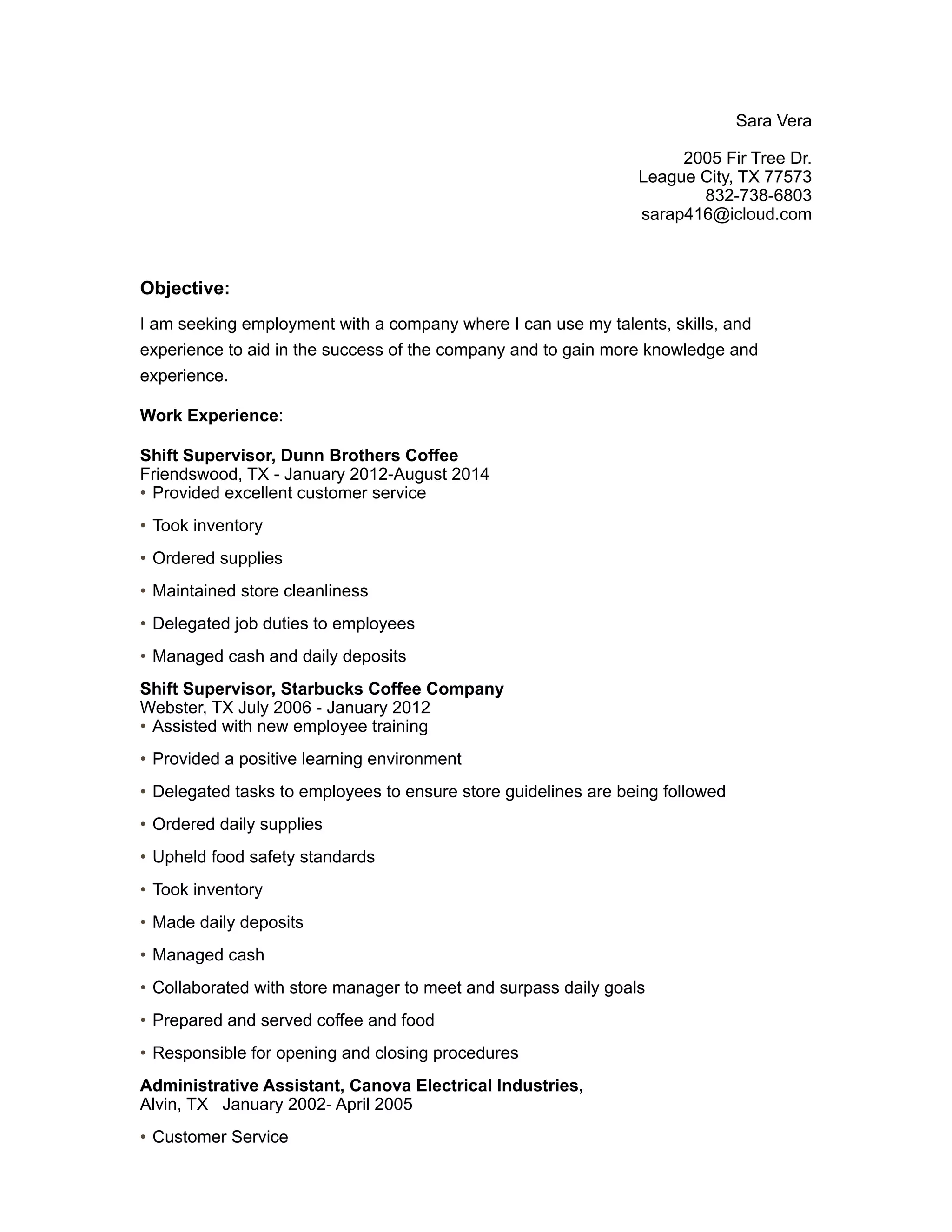 Sara Vera Resume | PDF