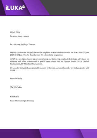 iLUKA - recommendation letter _Shriya Vidwans | PDF