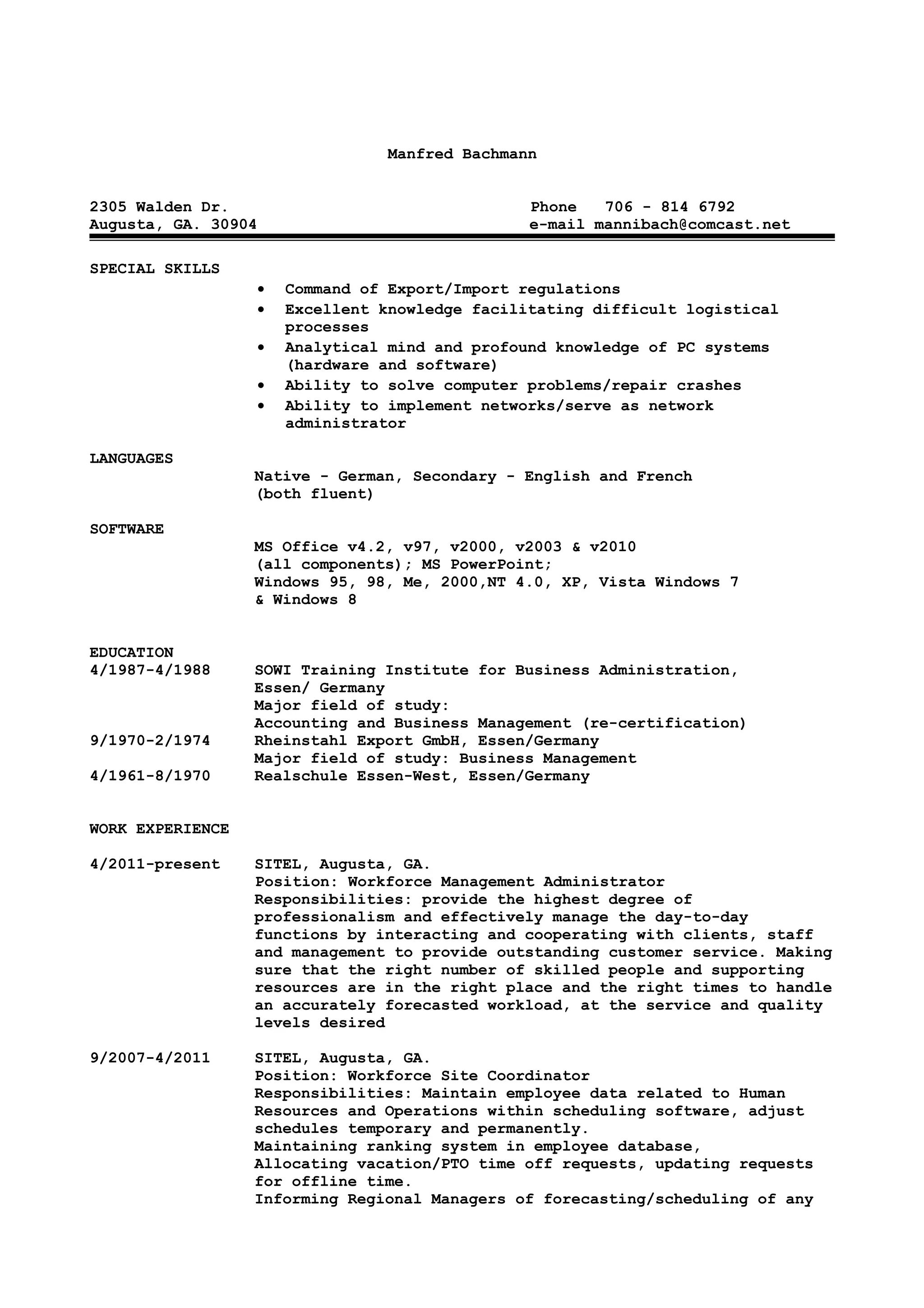 Manfred Resume | DOC
