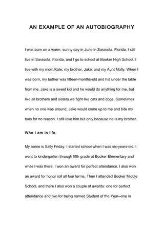 Student Autobiography Example