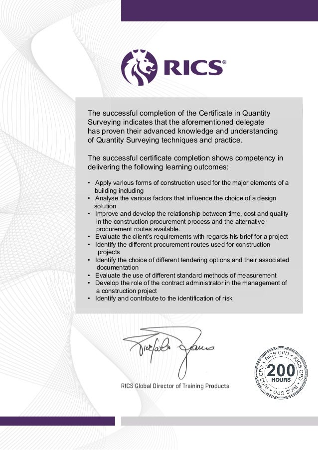 Certificate in Quantity Surveying Statement 2015-08-25