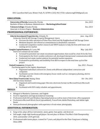 Yu Weng's Resume | DOCX | Business | Business and Finance