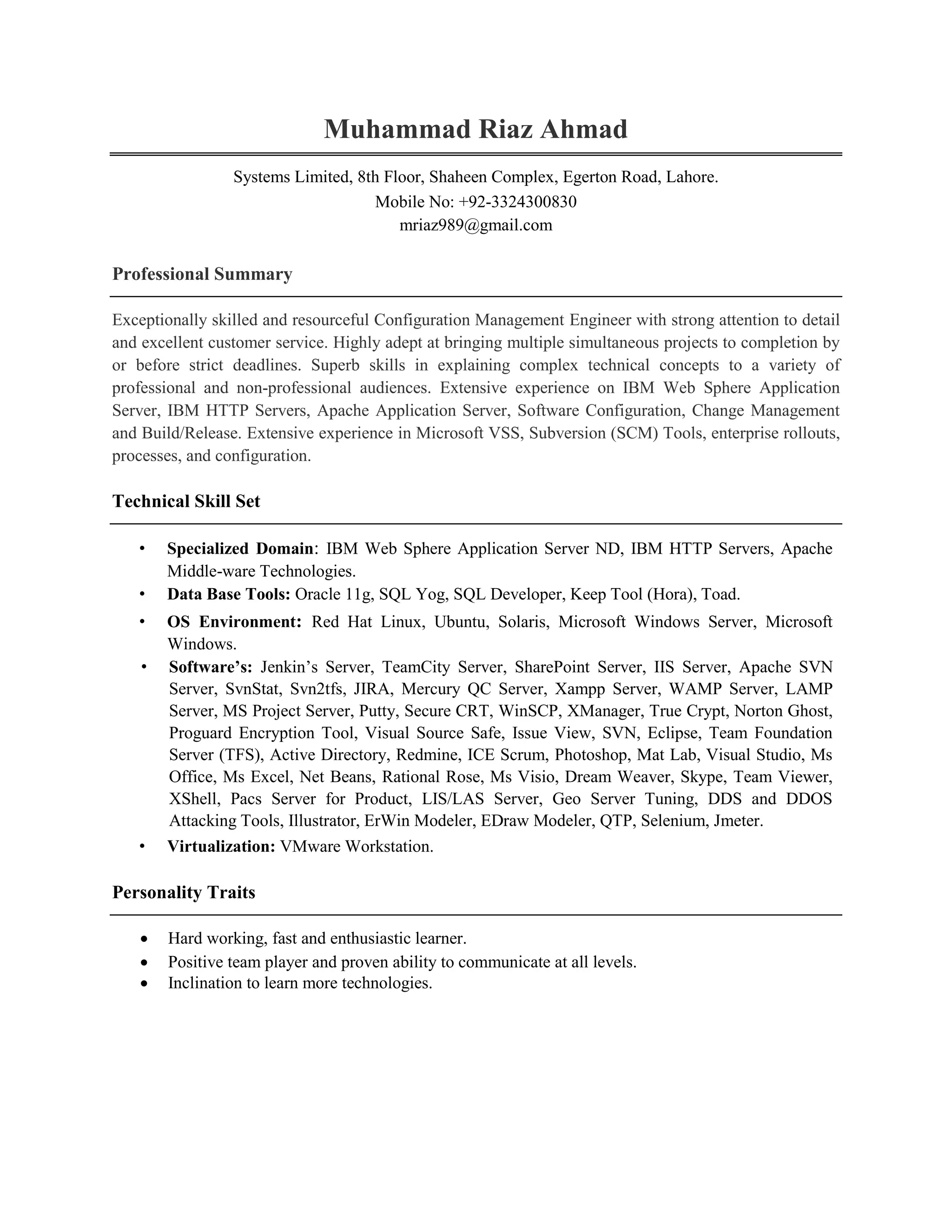 M. Riaz Resume | PDF | Cloud Computing | Internet