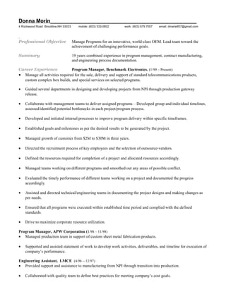 D.Morin-resume-3-30-15 | DOC | Business Administration | Business