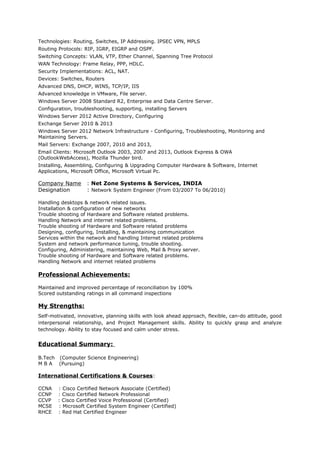 Network System Engineer (updated) , Resume | PDF