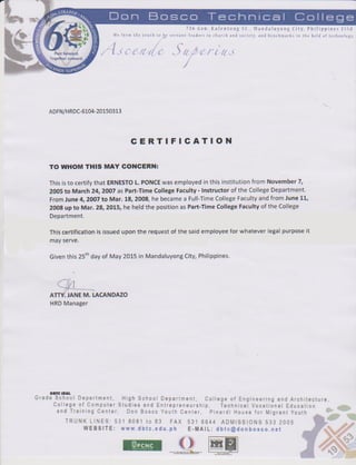 DBTC 2015 Employ Cert | PDF