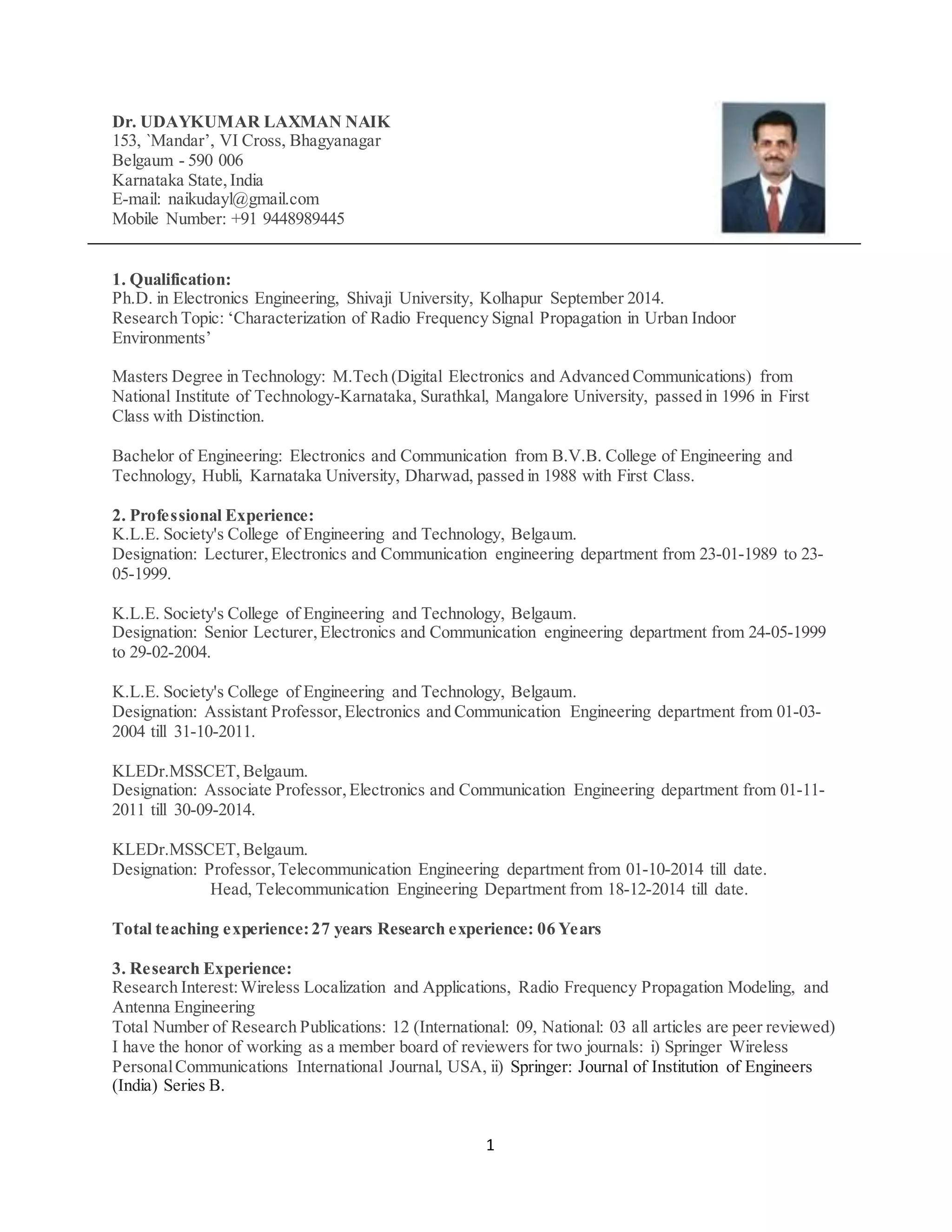A1 Resume-DRUdaykumar Naik | DOCX