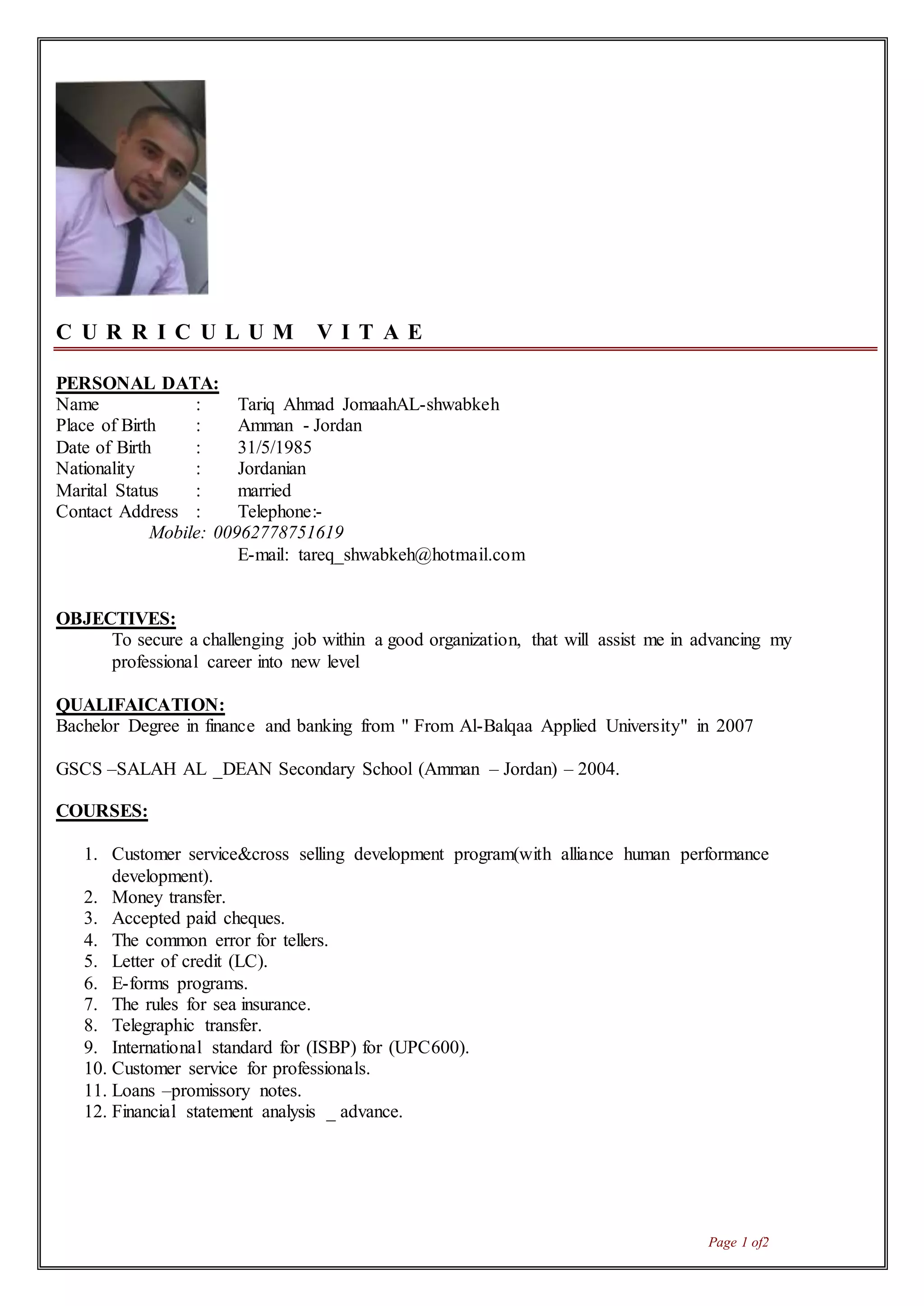 Cv tareq alshwabkeh 2 | DOCX