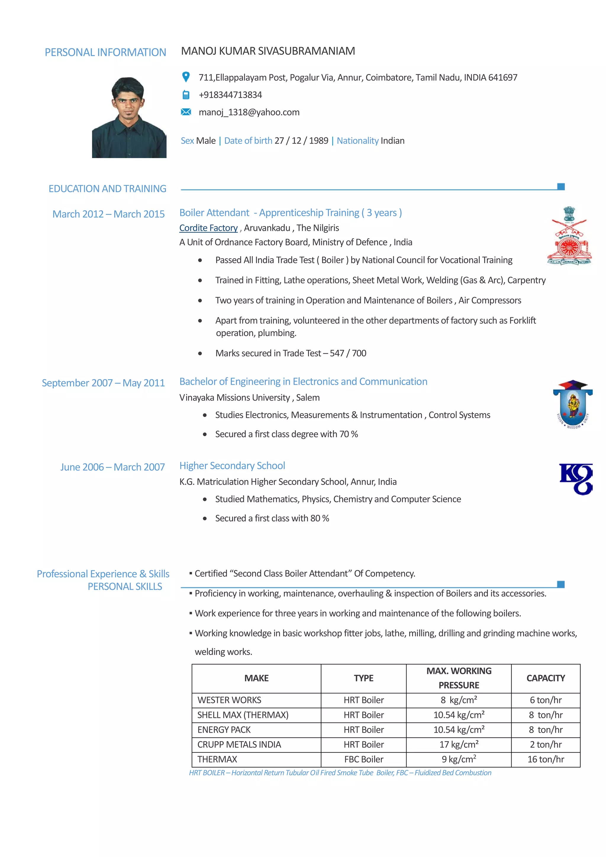 Manoj Kumar S- CV(Updated) | PDF | Vocational Training | Careers