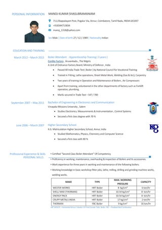 Manoj Kumar S- CV(Updated) | PDF | Vocational Training | Careers
