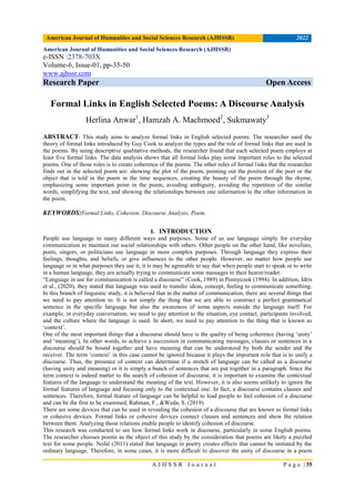 Formal Links in English Selected Poems: A Discourse Analysis | PDF