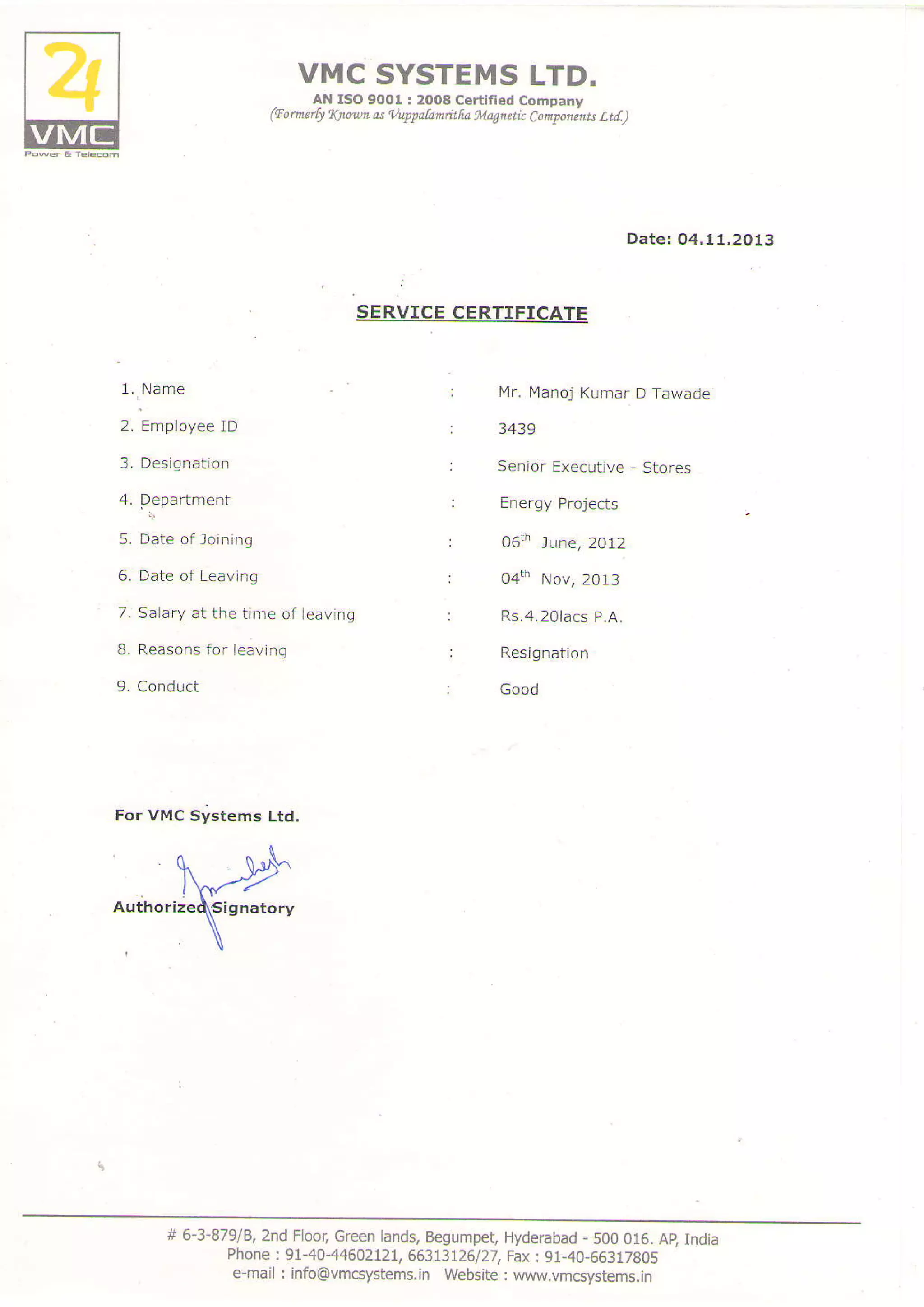 relieving & service certificate | PDF