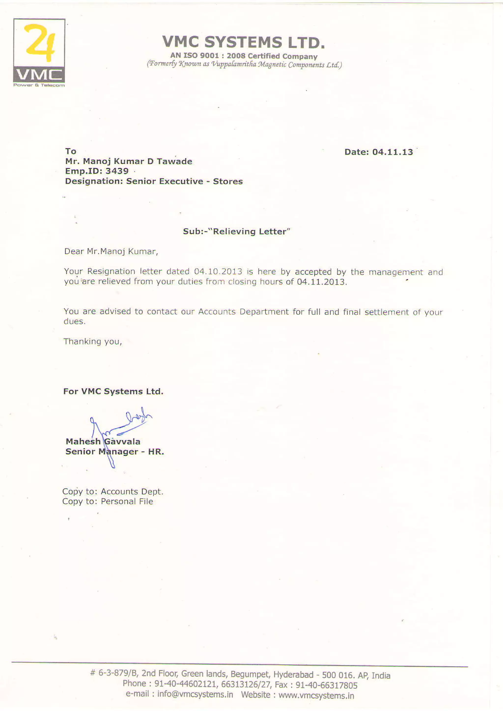 relieving & service certificate | PDF